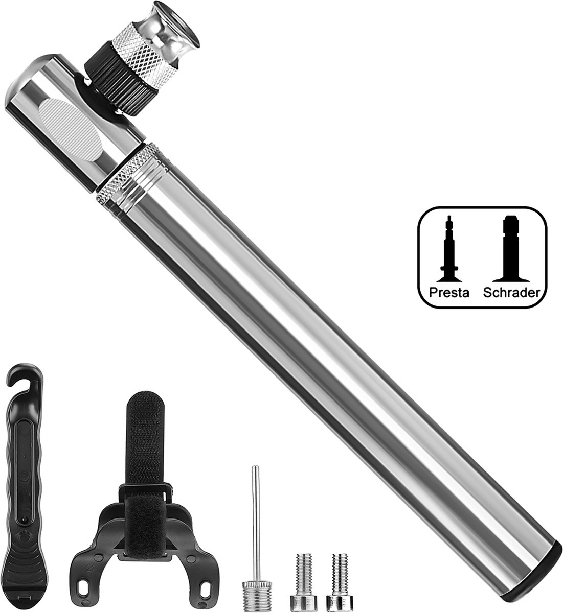 Luchtpomp Mini fietspomp Handpomp Fietspomp met manometer, zilver | bol.com