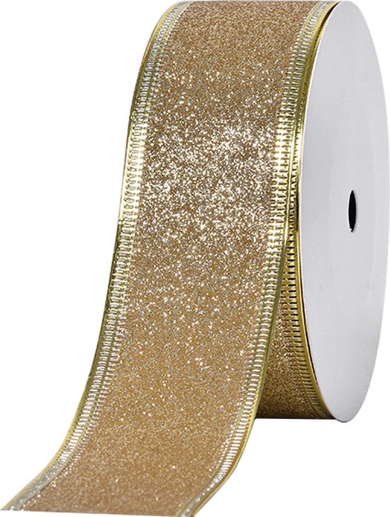 Kerst Lint met IJzerdraad | Luxe Glans Lint 38mm (3,8cm) | Goud ...