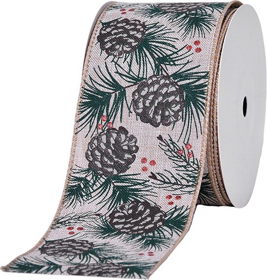 Kerst Lint met IJzerdraad | Linnen Look Lint | Luxe Weefband 63mm (6 ...