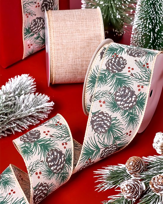 Kerst Lint met IJzerdraad | Linnen Look Lint | Luxe Weefband 63mm (6 ...