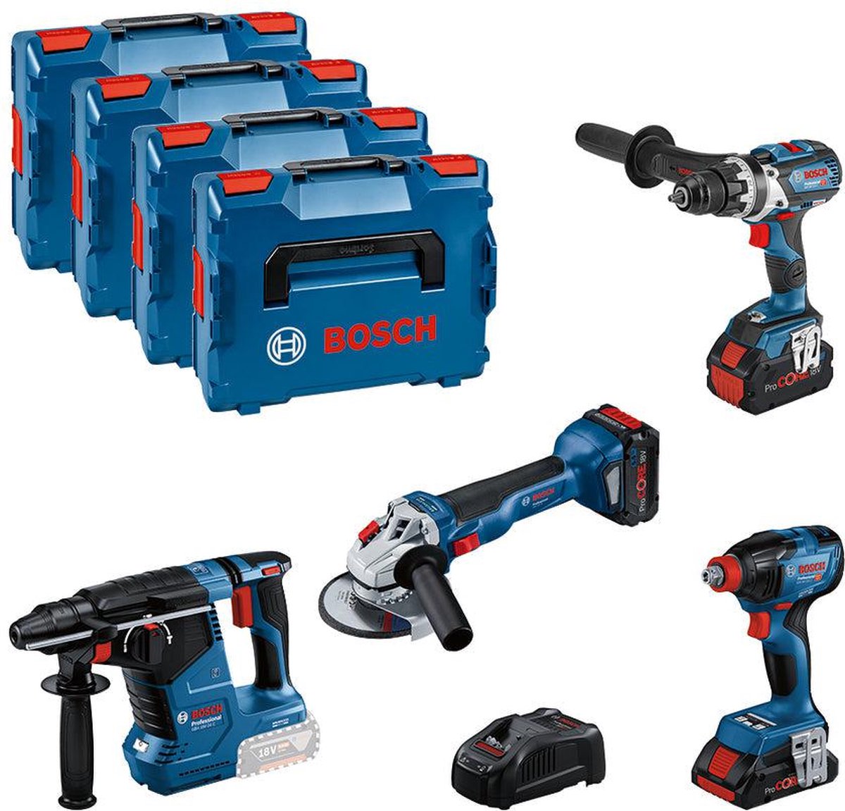 Bosch Professional Accu Toolkit 4-delig 18V GSR+GDX+GWS+GBH in L-Boxx - 0615990N32 | bol.com