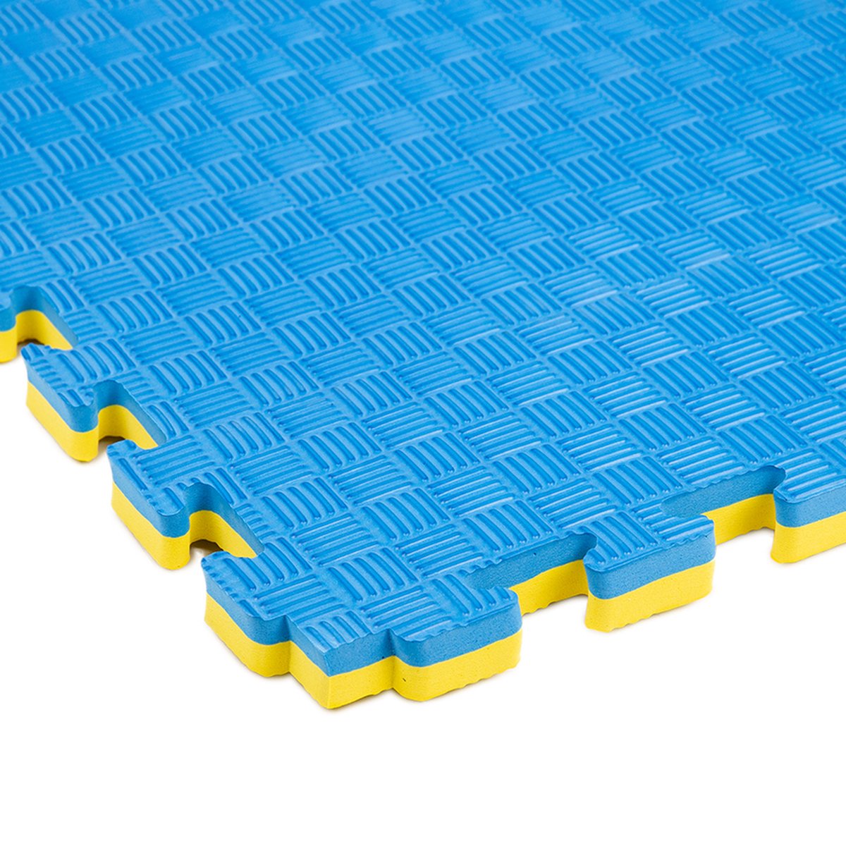 Fitness puzzelmat | 100x100cm |Geel - Blauw | Dikte 2,5cm | Eva foam ...