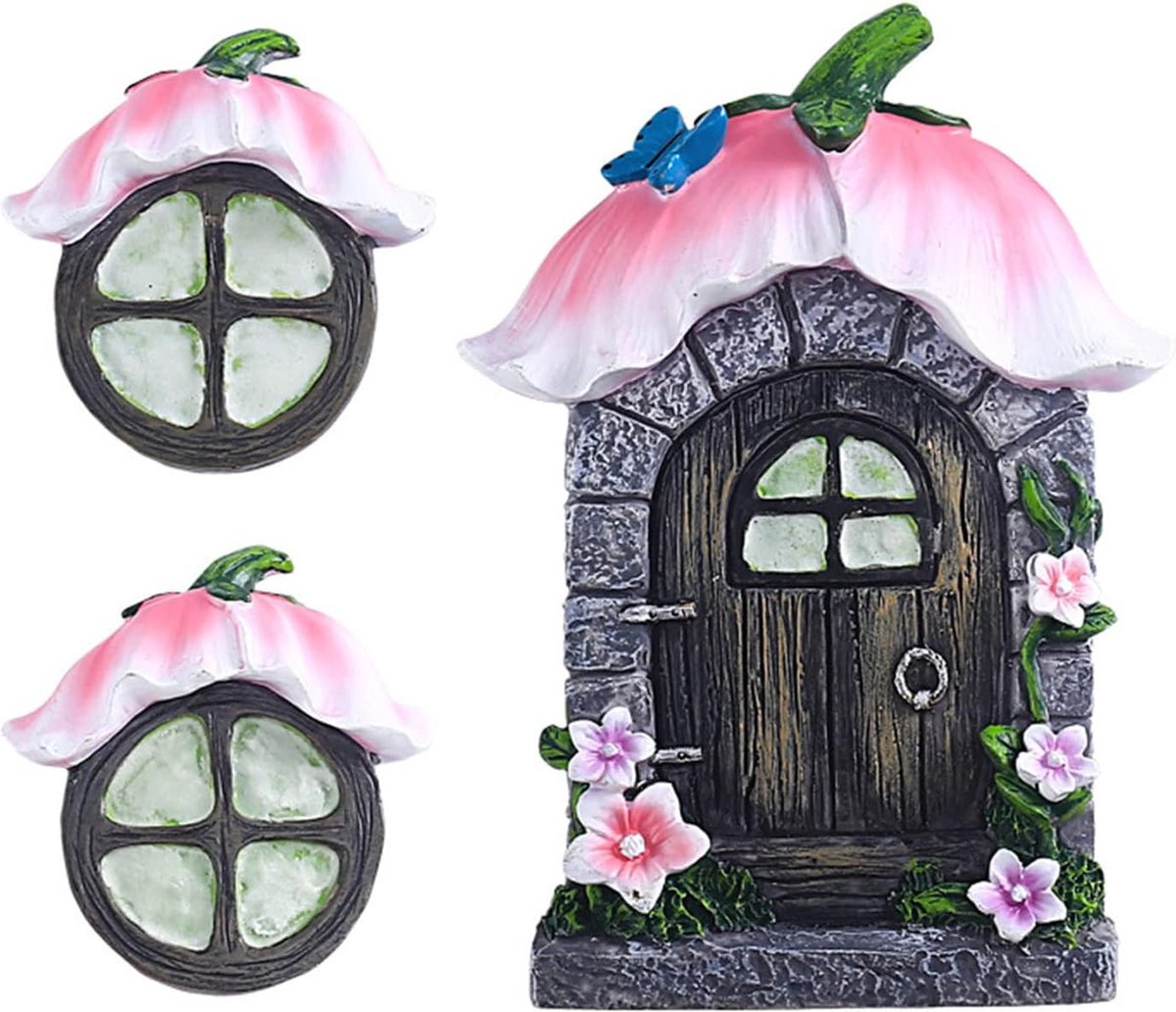 Elfendeur Tuindeur en Raam voor Bomen, 14 cm Hars Miniatuur Elfendeur ...