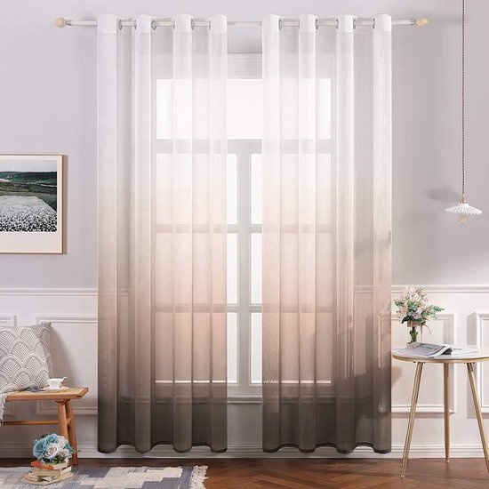 Set of 2 transparent curtains, color gradient, voile sheer curtains ...