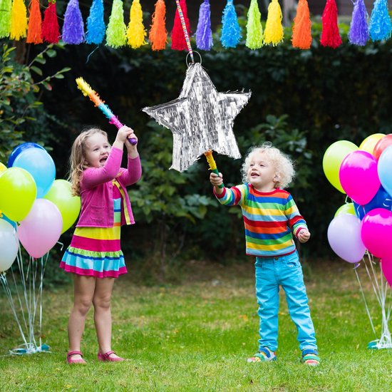 Relaxdays 3-delige pinata set ster - kerst pinata - zilver - stok met ...