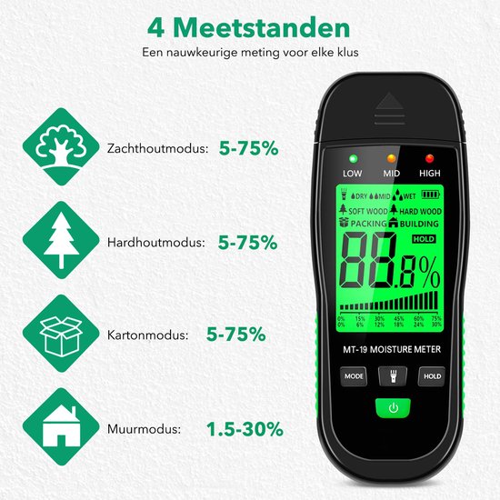 Professionele Vochtmeter incl. Batterijen - Vochtigheidsmeter Voor Hout ...