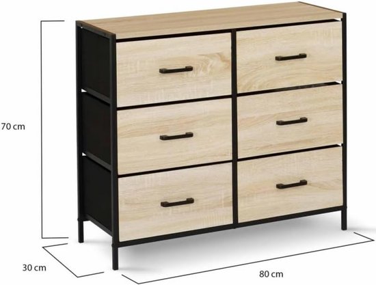 Commode met 6 laden van stof Utah opbergkast industrieel design | bol