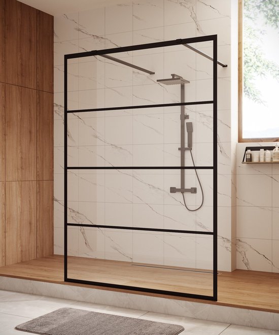 Badplaats Douchewand Andorra 140 x 200 cm - Zwart – Inloopdouche 8 mm ...