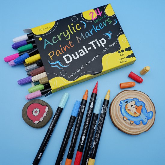 Acryl Marker Verfstiften (24 Kleuren )- Dual tip-met dubbele penpunt ...