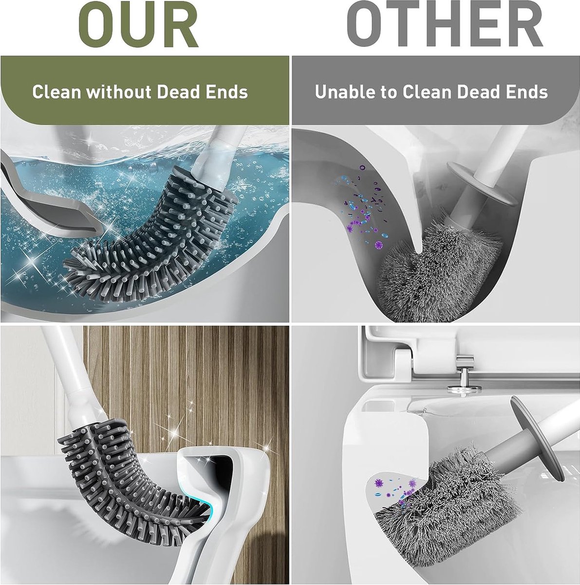 Toiletborstel, siliconen wc-borstels met flexibele borstels ...