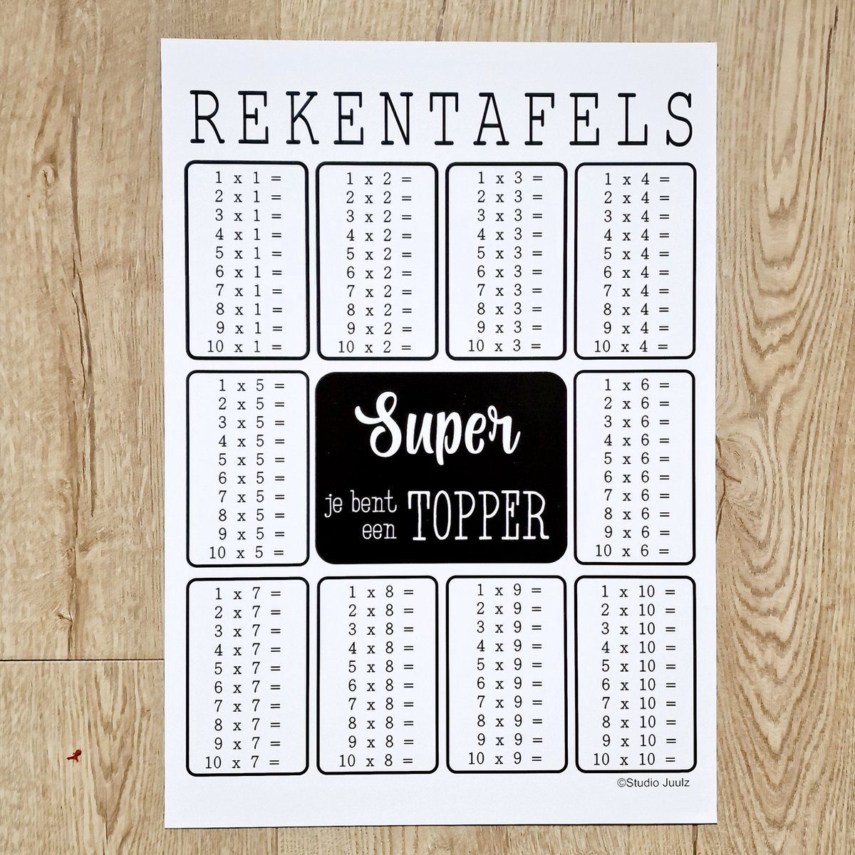 Studio Juulz - A3 Rekentafel poster| Tafel van 1 t/m 10 | dubbelzijdig ...