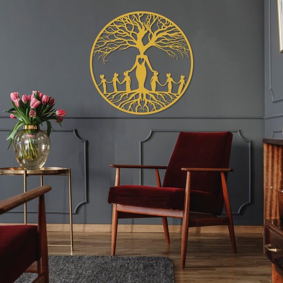 Metalen Wanddecoratie Stamboom – 3D Wandkunst – Goud – 60 cm | bol