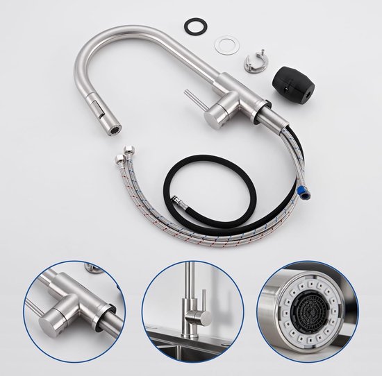 Kitchen Tap with Pull-Out Shower, High Pressure Tap Kitchen 360 ...