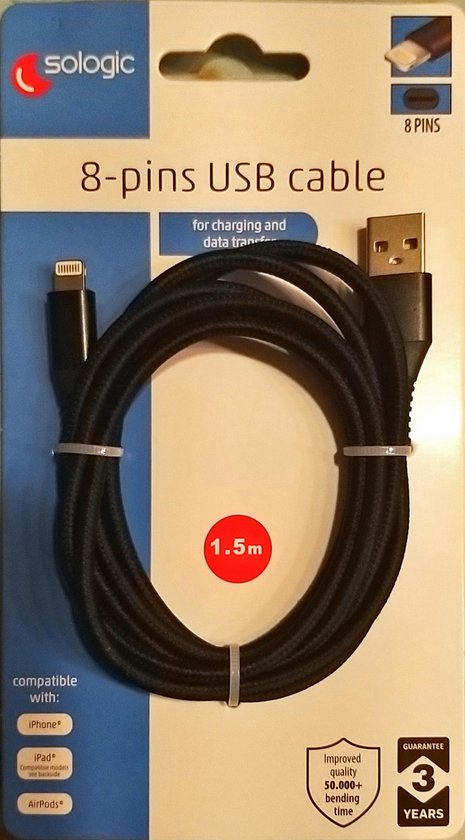 Sologic 8-Pins naar USB-Cable (1,5 m) voor IPhone , IPad ,Airpods | bol