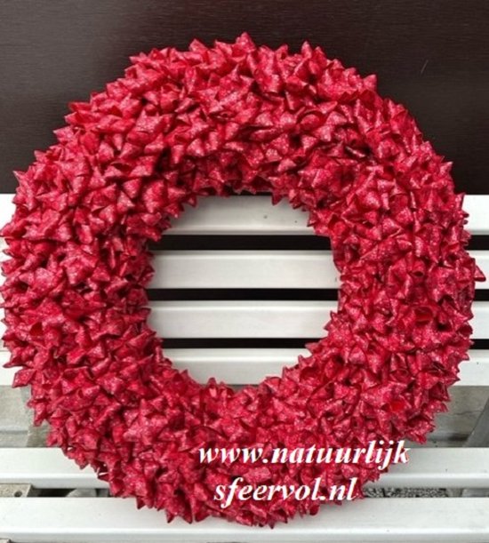 Kerstkrans rood - 58 cm - rode strikjes - handgemaakt | bol