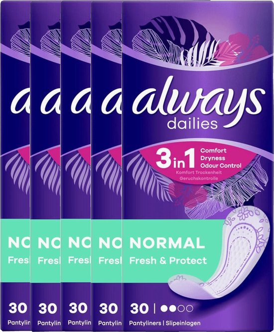 Always Dailies Normal Fresh & Protect - 5x30 stuks - Voordeelverpakking ...