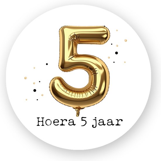25x Traktatie stickers Folieballon 5 Jaar - Verjaardag stickers - Gold ...