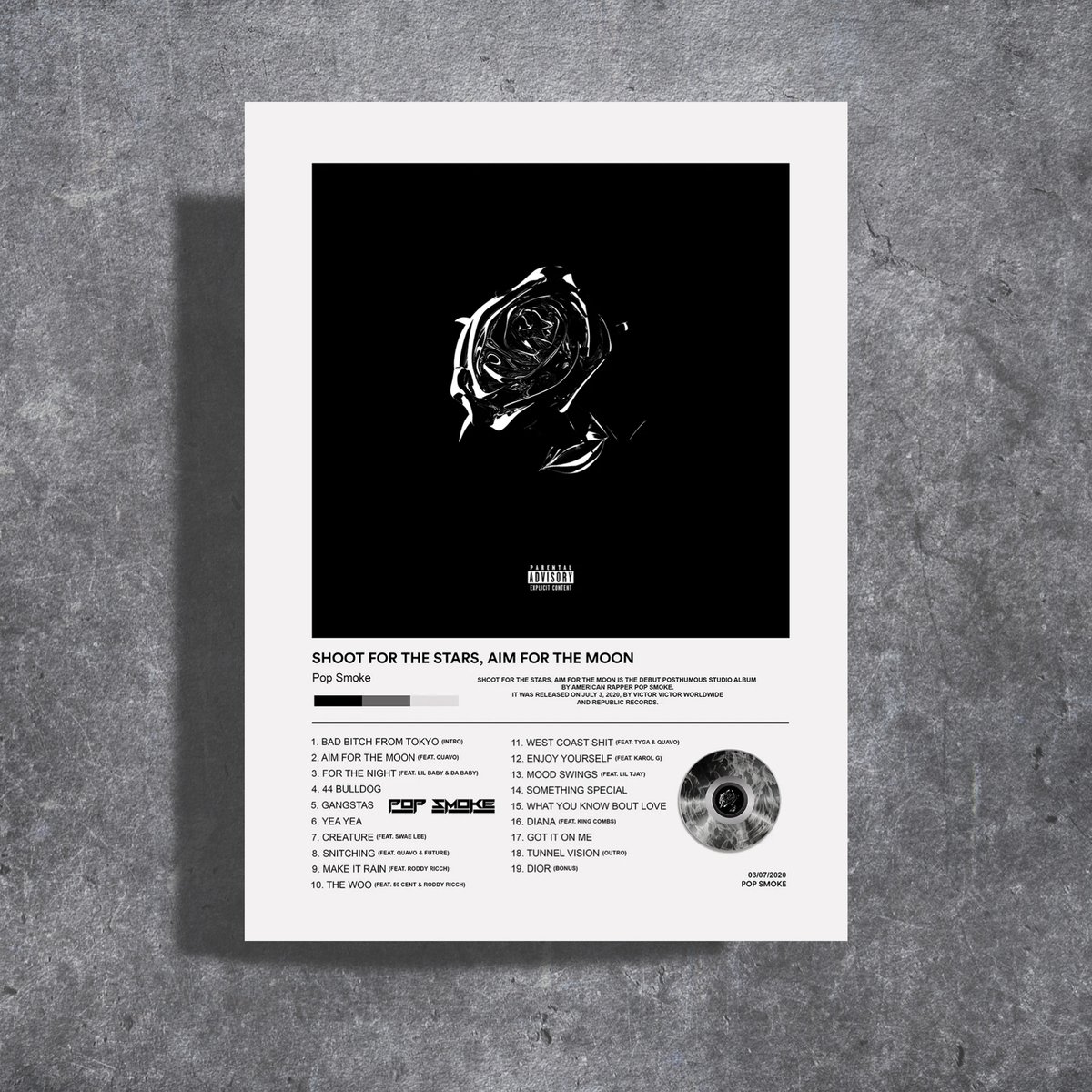 Pop Smoke - Metalen poster 30x40cm - Shoot for the stars, aim for the ...