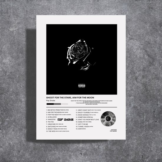 Pop Smoke - Metalen poster 30x40cm - Shoot for the stars, aim for the ...