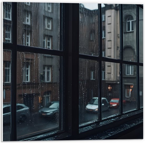 PVC Schuimplaat - Regen - Druppels - Raam - Nat - 50x50 cm Foto op PVC ...