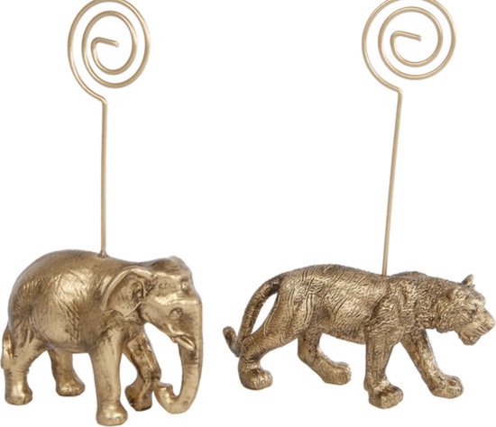 2 Kaarthouders "Olifant en Tijger'' polyst goud 10x4x13cm | bol