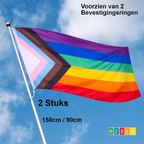 2x Grote Progress Pride Vlag 90x150cm - Vlag Regenboog LGBTQ+ Pride Vlag - van... | bol