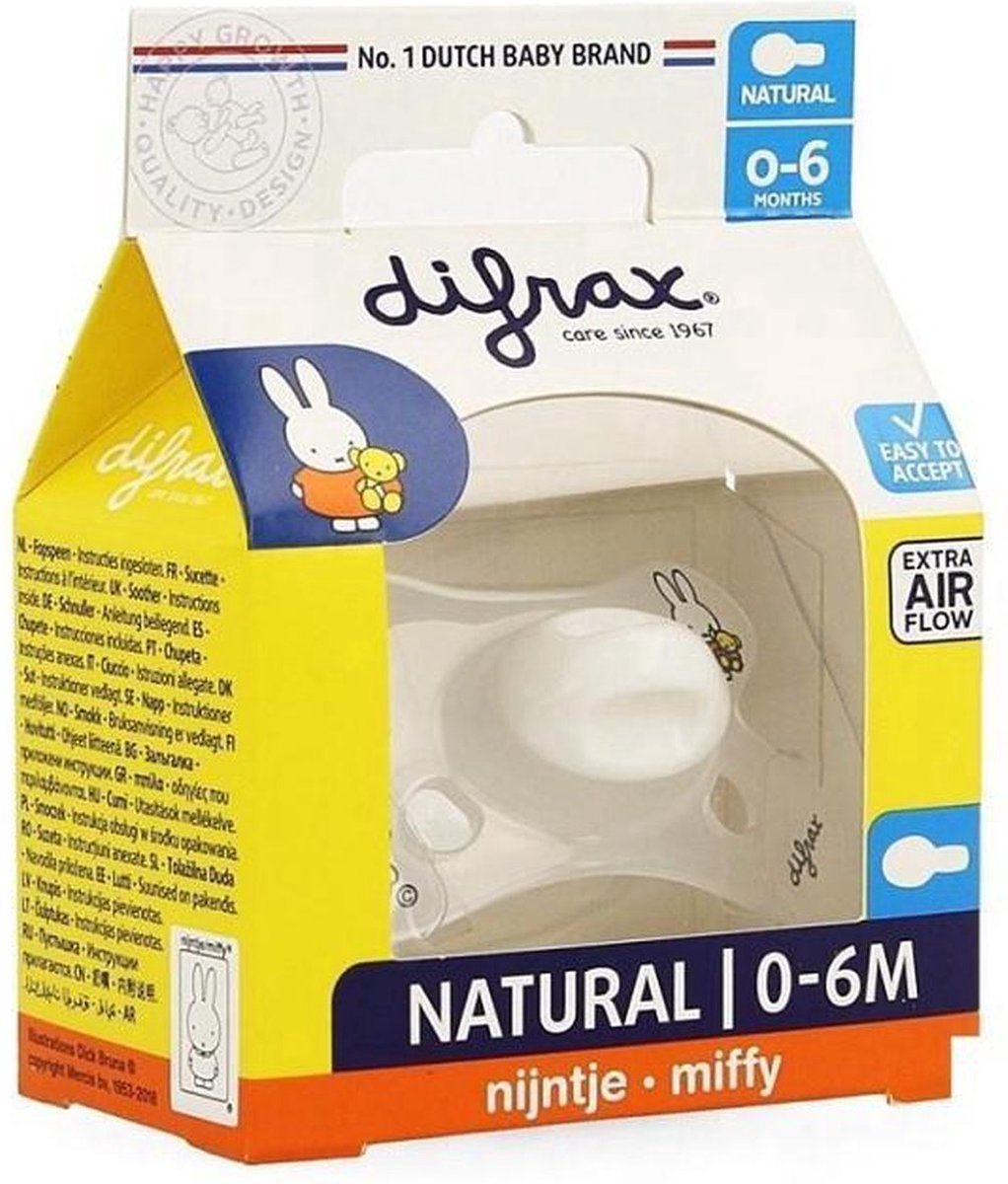 Difrax Fopspeen Newborn Natural Speen - Nijntje - Extra AirFlow - Miffy ...