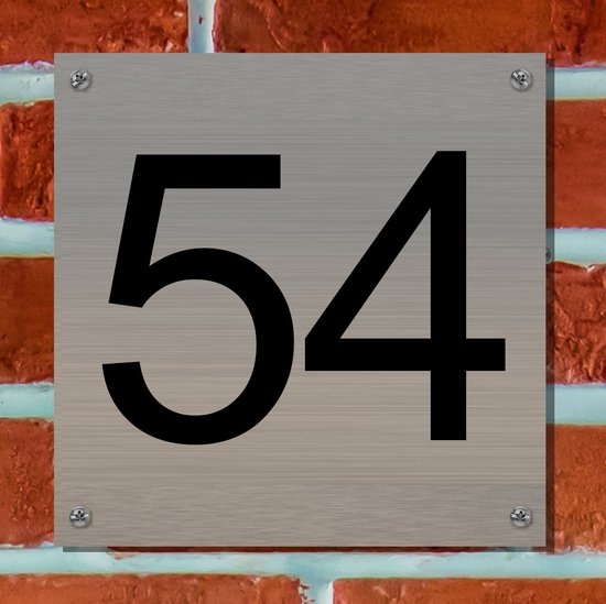 Huisnummerbord RVS Deluxe - Nummer 54 - 12 x 12 cm - incl. set voor ...
