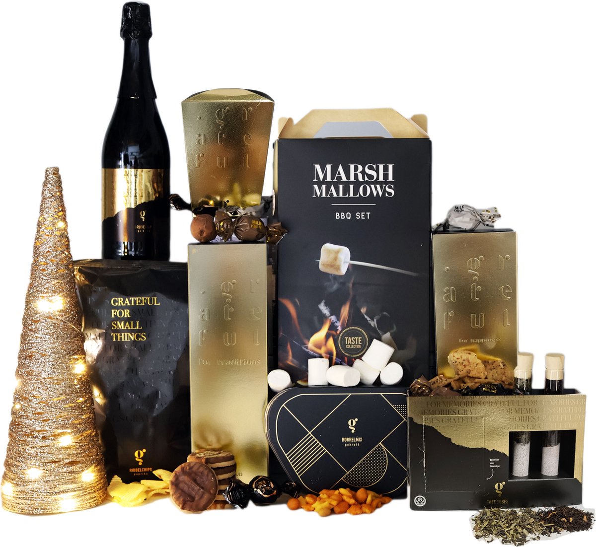 Kerstpakket Cadeaupakket 7 - You are Gold - Met led kerstboom - luxe ...