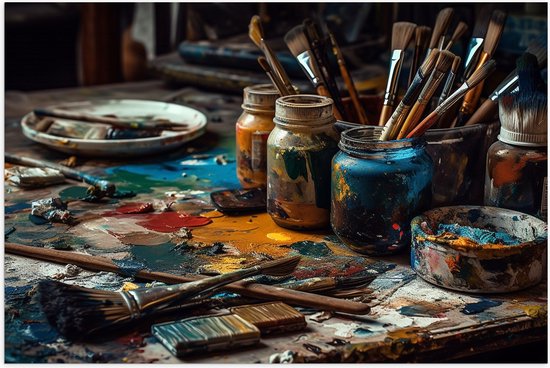 Poster (Mat) - Tafel - Verf - Kwasten - Schilderen - Verven -Kunst ...