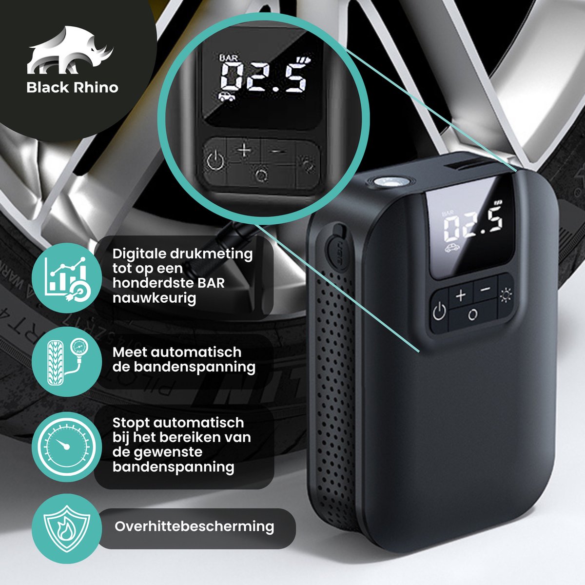 Black Rhino Usams Luchtcompressor - Autobanden Compressor - Fietspomp ...