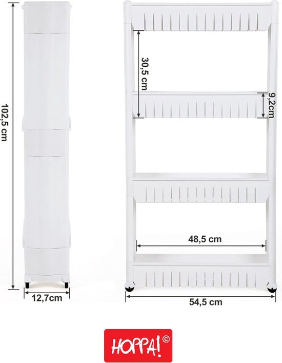 Hoppa! Opbergrek 4-laags met Wieltjes - Kunststof - Wit | bol