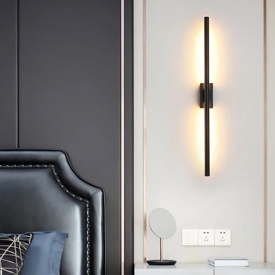 LuxiLamps - Wandlamp Zwart - Moderne LED Lamp - 60 cm - Koud Wit 6000K ...