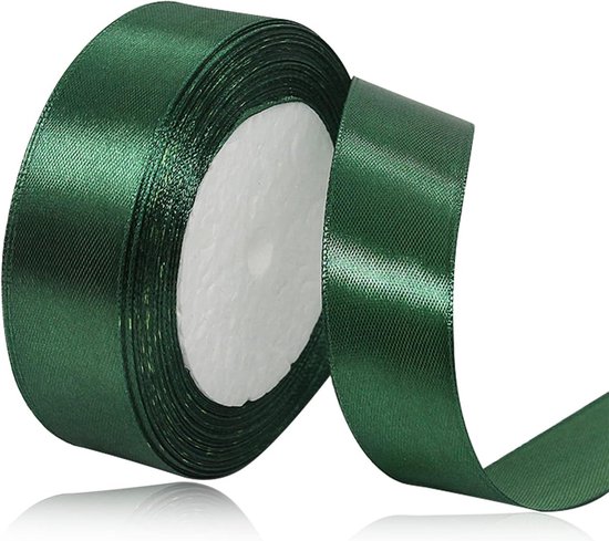 Satijnen lint, 25 mm x 22 meter, donkergroen, effen kleur, stof, voor ...