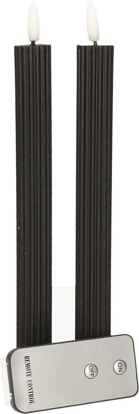 Anna's Collection Led kaarsen/dinerkaarsen - 2x - zwart - ribbel - 23 ...