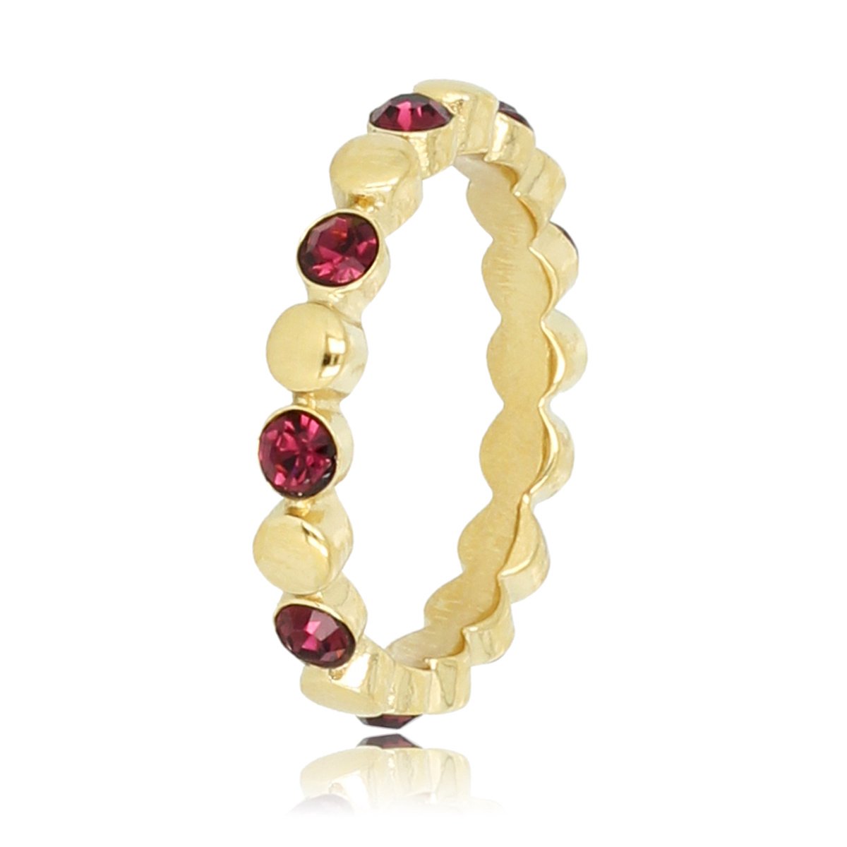 My Bendel - Smalle gouden ring met rode steentjes - Smalle gouden ring ...