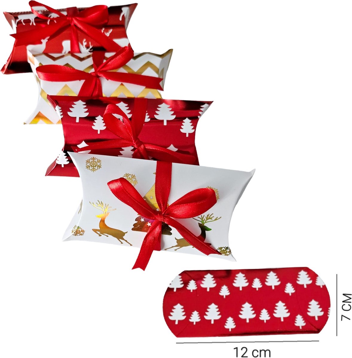 Kerst inpakdoosje 12 stuks| 12x 7 cm, rood | Sieraden doosjes - Kerst ...