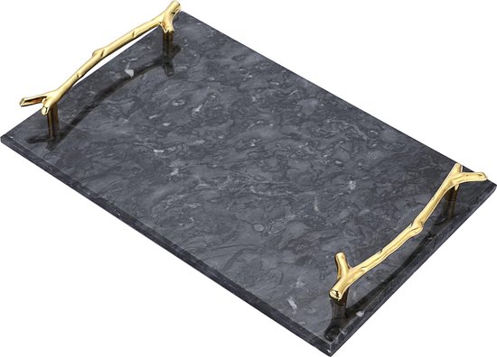 Rectangular Marble Serving Tray with Leaf Handles Serving Plate Tray ...