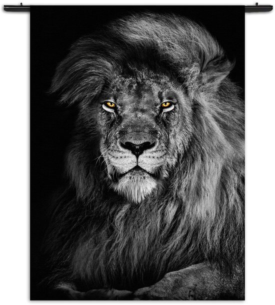 Mezo Wandkleed De Zwart Witte Leeuw Rechthoek Verticaal S (85 X 60 CM ...