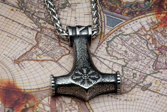 [Two Ravens] Thor Hamer Ketting met Helm of Awe Symbool - Viking ...