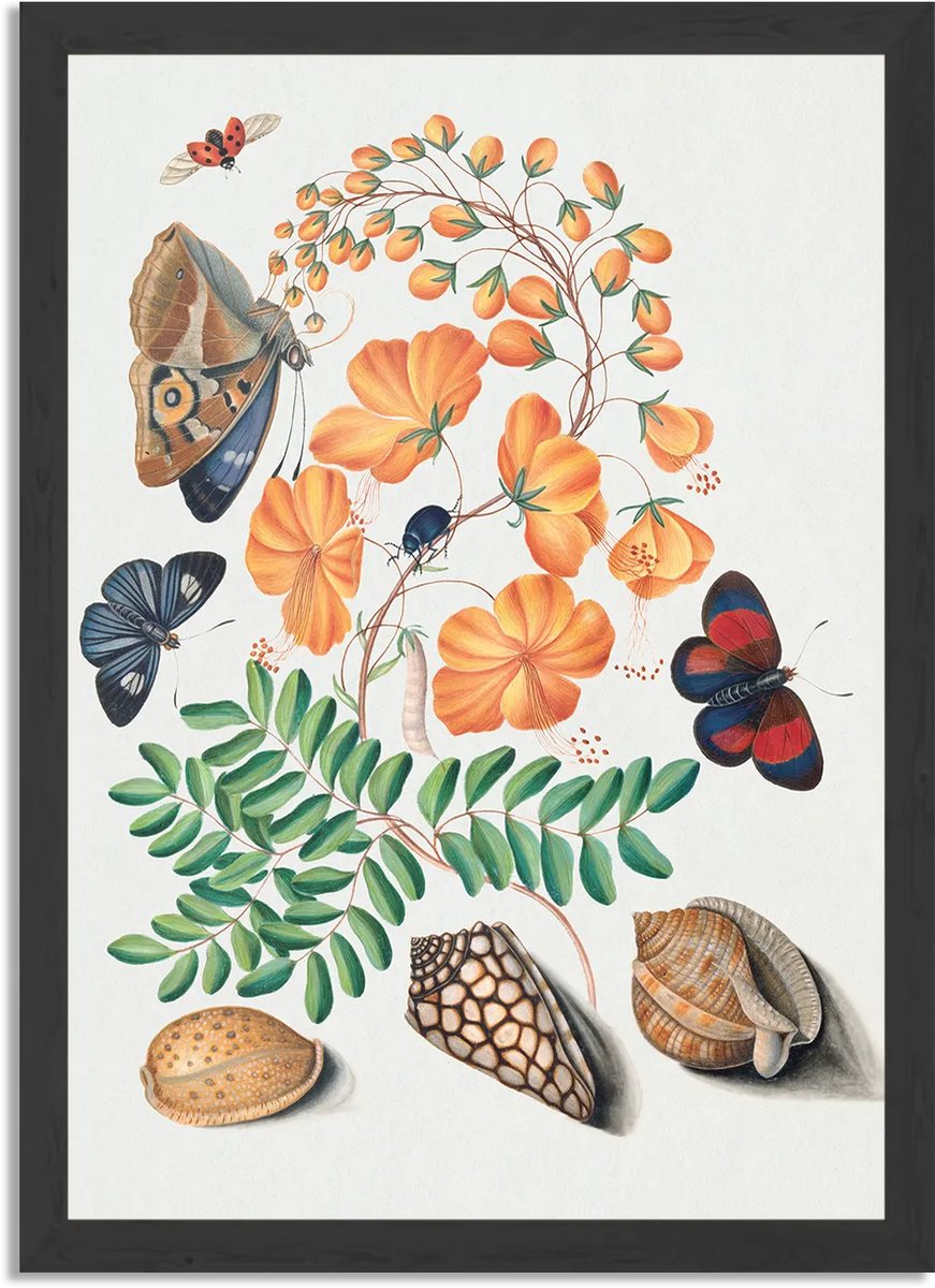 Poster Prent Natuur Vogel en Bloemen 13 Rechthoek Verticaal Met Lijst L ...