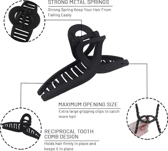5 Stuks Zwarte Haarklemmen Sterke Hold, Grote Plastic Haar Klauw Clips ...
