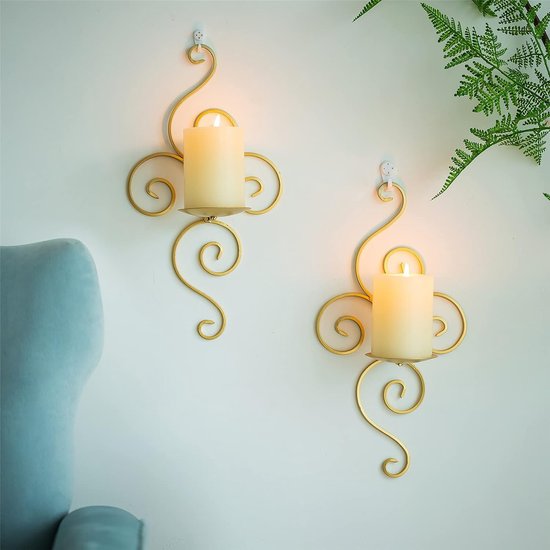 Wandkandelaars Voor Woonkamer 2 Stuks Metalen Kaarsenkandelaars Voor ...