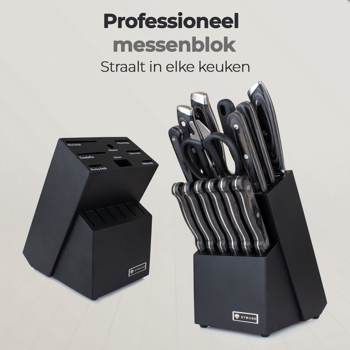 Dymund® Messenset met Blok - Koksmessen Set Incl Messenblok - (15-delig ...