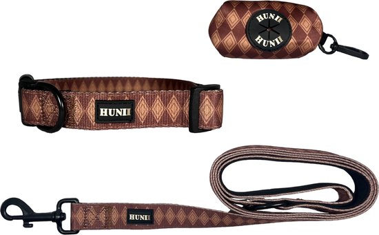 HUNII Set Daimonds - Honden riem - Poepzakje - Halsband Hond - Bruin ...