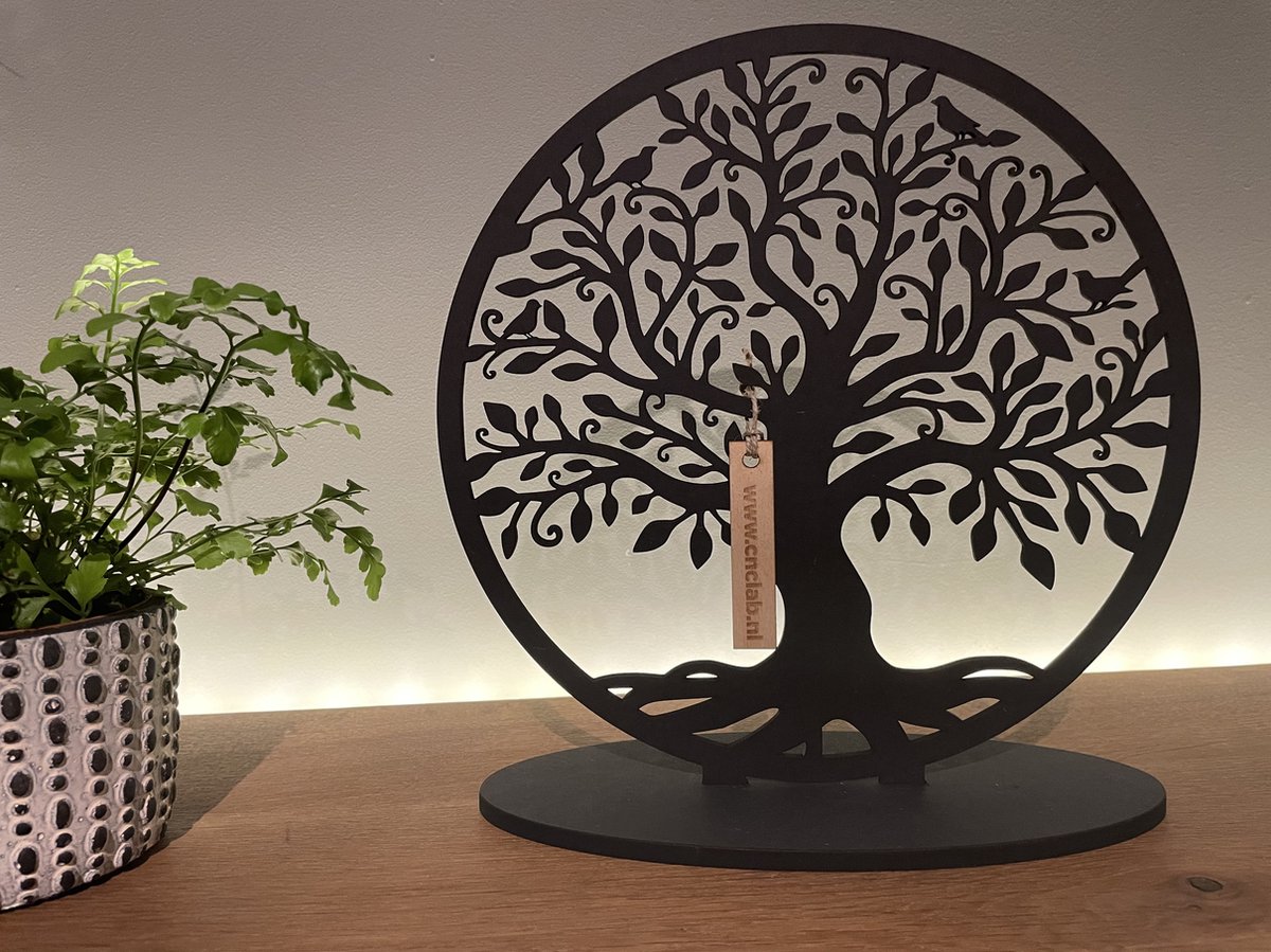 Levensboom Tree of Life - Ornament op voet - Rond Industrieel Hout ...