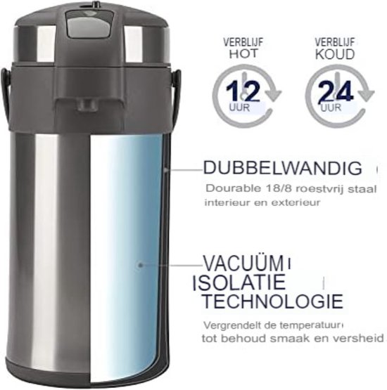 Thermoskannen met pracht en praal - Pompkan - Zilver - 4.0L | bol