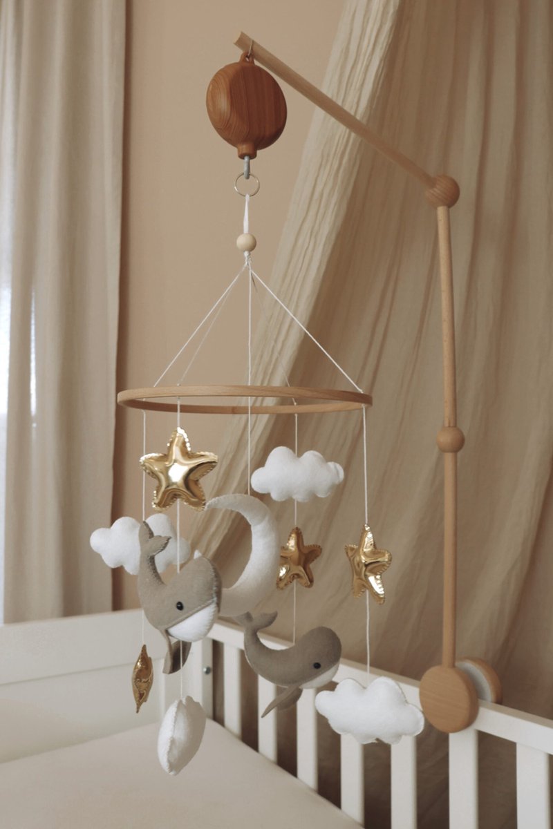 Complete set kleine walvissen muziekmobiel (Mobiel + Arm + Box ...