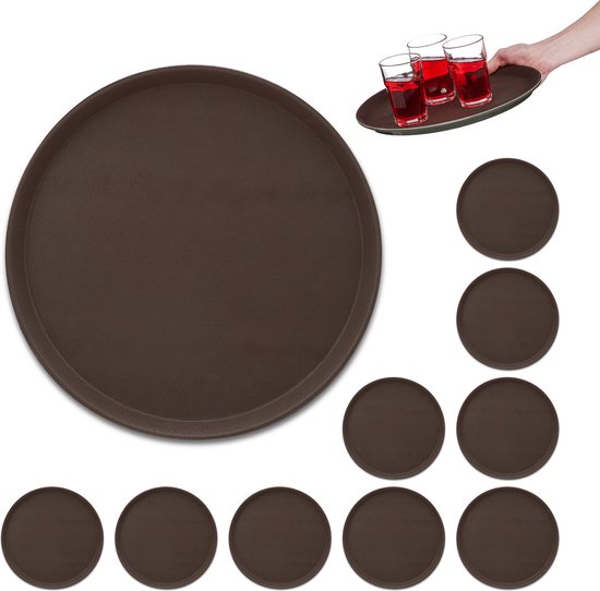 10x horeca dienblad - bruin - rond serveerblad - antislip - Ø 35cm ...