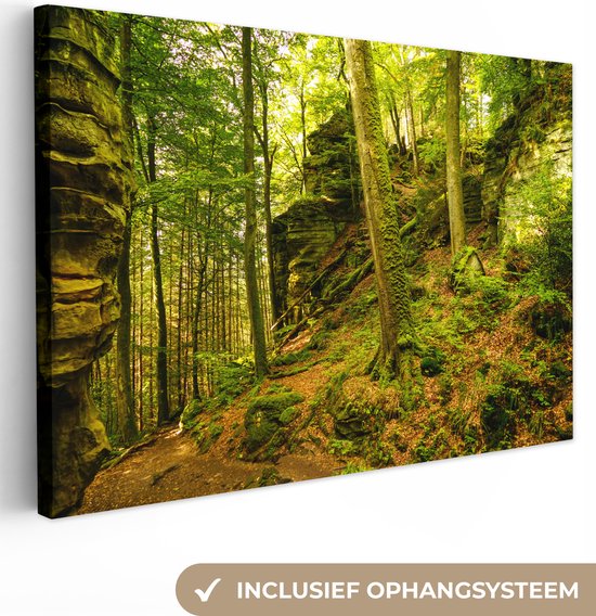 Canvas - Schilderij natuur - Bergen - Bomen - Groen - Schilderij - Canvas doek -... | bol